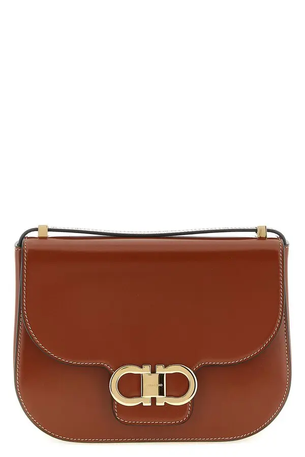 FERRAGAMO Double Gancini Crossbody Bag - Brown