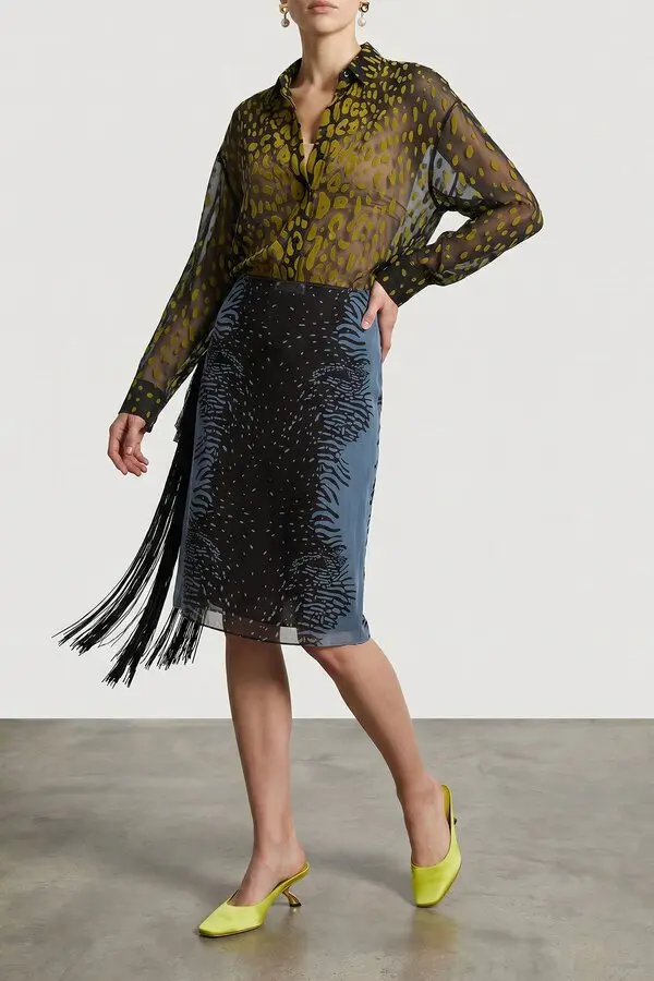 FERRAGAMO Silk Skirt With Fringe Detail