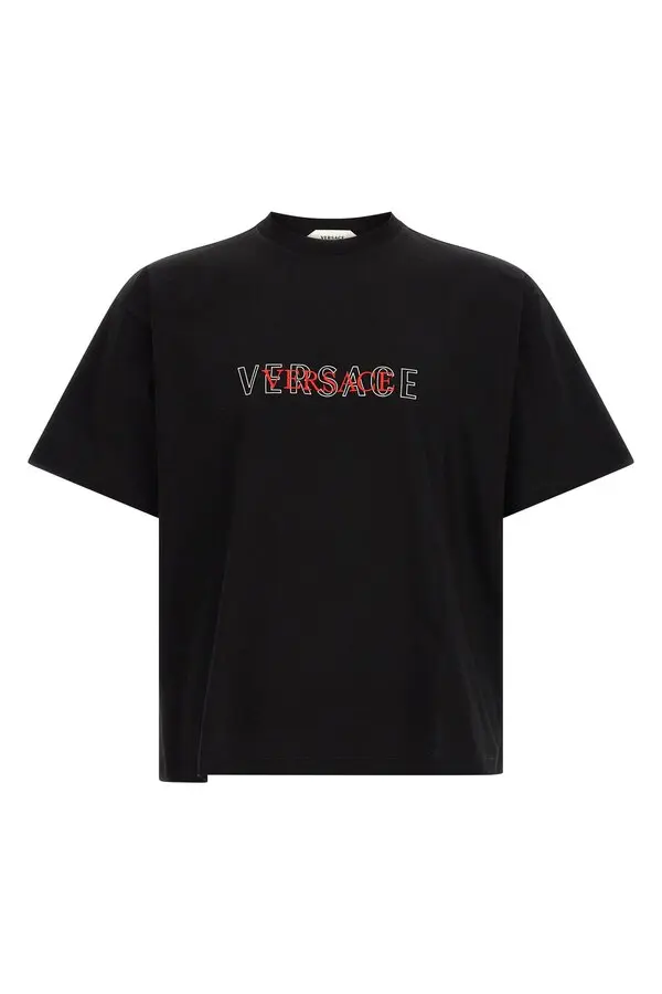 Versace Cotton T-shirt With Overlapping Logo - Black