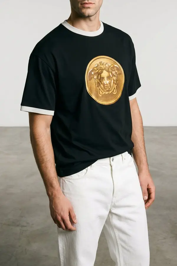 Versace Cotton T-shirt With Medusa Coin Print