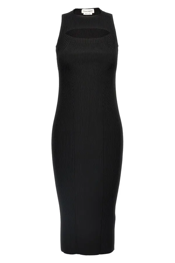 Alexander McQueen Slashed Knit' Midi Dress - Black