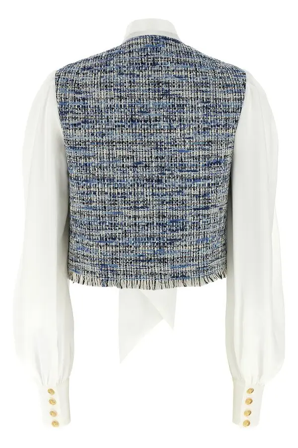 Balmain Blouse 'tweed & Crepe Cropped