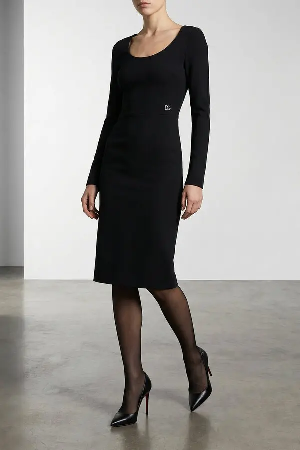 Dolce & Gabbana Midi Dress With Logo Plaque