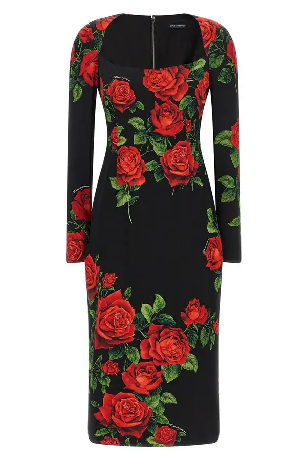 Dolce & Gabbana Rose Print Midi Dress