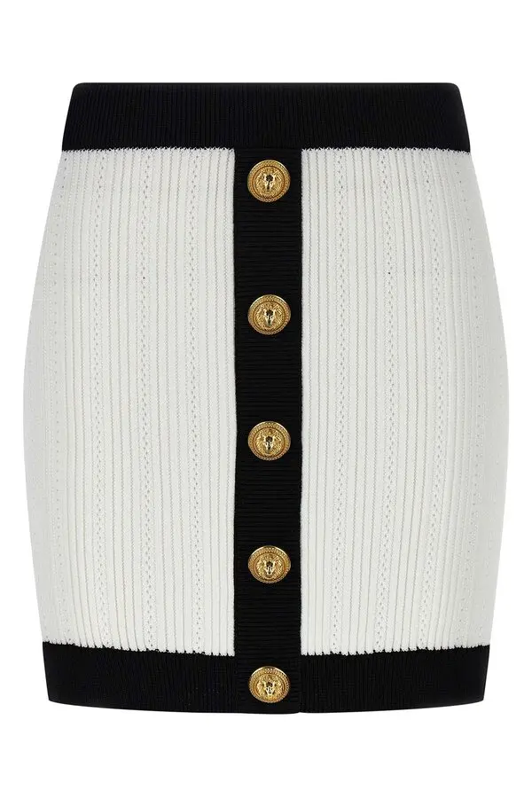 Balmain Mini Skirt 'buttoned Knit Short Skirt - White/black
