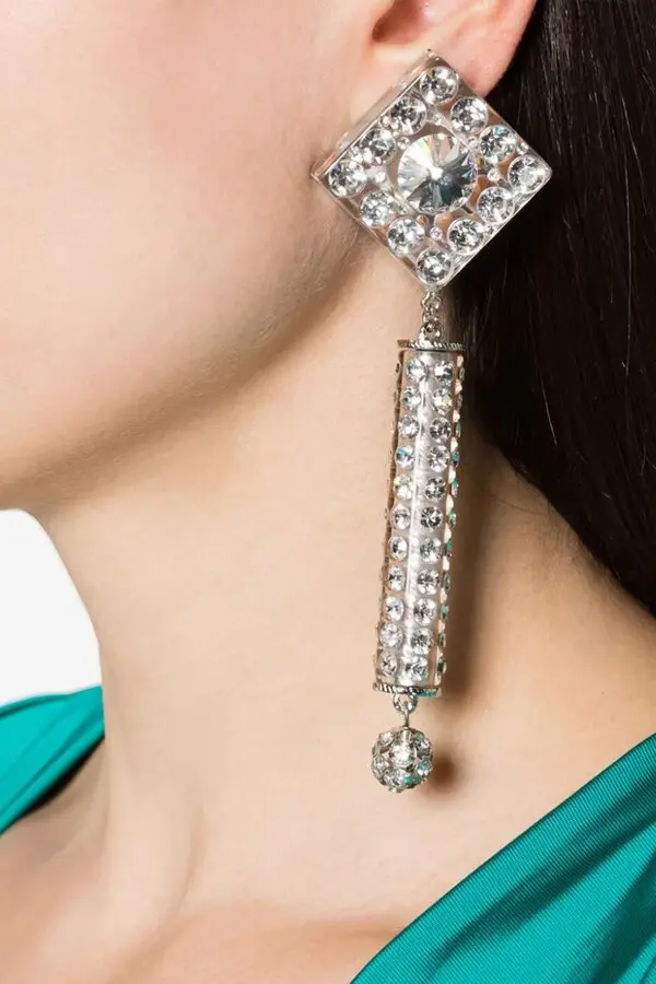 Alessandra Rich Crystal With Pendant' Earrings - Silver