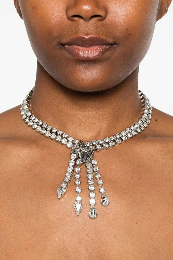 Alessandra Rich Necklace 'crystal Necklace With Bow And Fringes