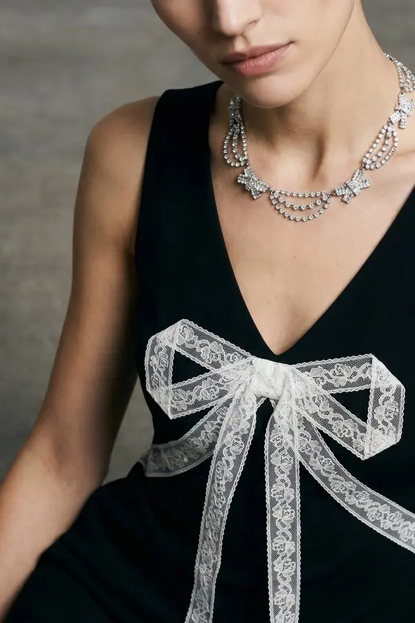 Alessandra Rich Crystal Bow Choker Necklace