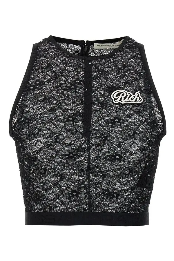 Alessandra Rich Top Crop 'stretch Lace - Black