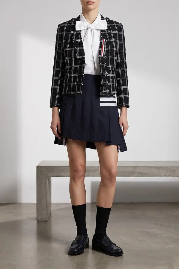 Thom Browne Tweed Cardigan Jacket With Frayed Edges