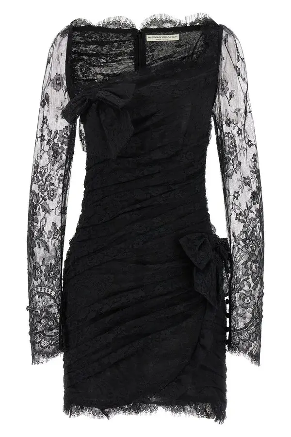Alessandra Rich Dress 'lace Draped Mini Dress With Bows - Black
