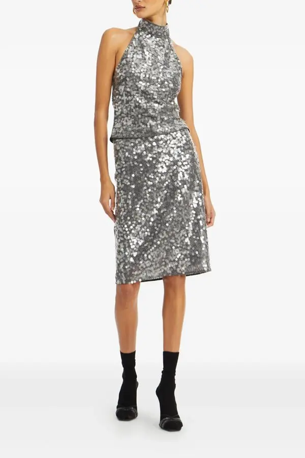ROTATE BY BIRGER CHRISTENSEN Net Sequin Midi' Skirt - Gray