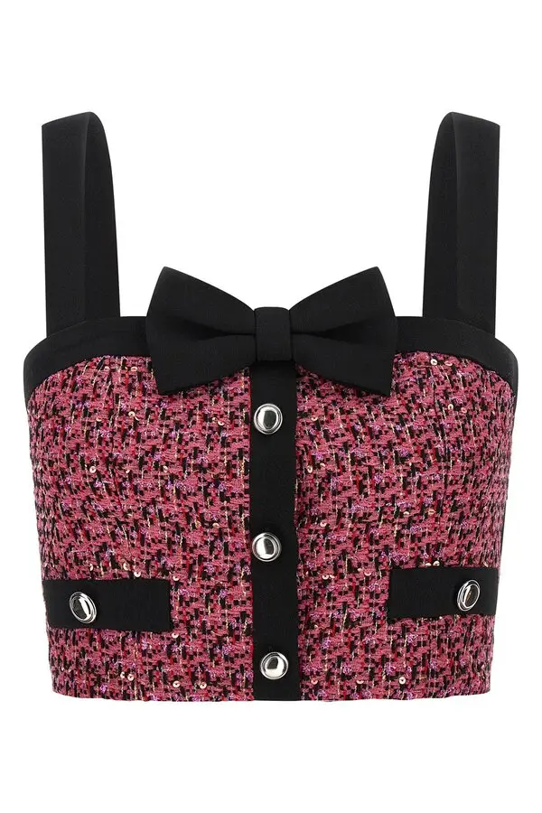 Alessandra Rich Top 'sequin Tweed Top With Bow