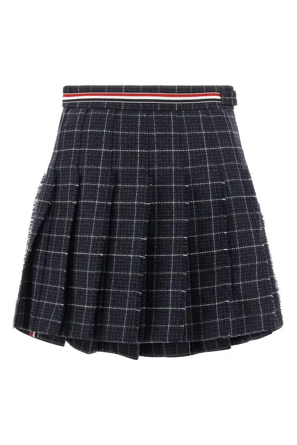 Thom Browne Pleated Tweed Skirt With 'rwb' Detail - Blue