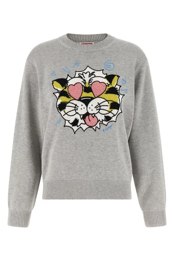 Kenzo Wild Tiger Grey Wool Blend Sweater - Gray