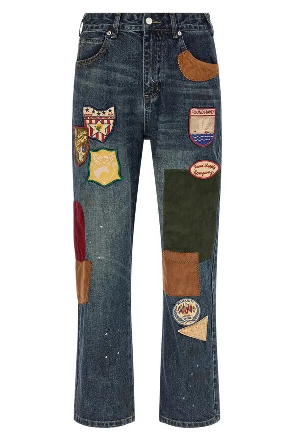 FOUND Jeans With Patchwork Details - Blue