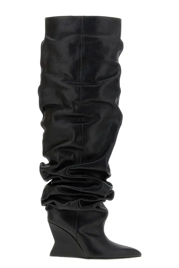 Balmain Over-the-knee Boots Sculptural Wedge Heel - Black