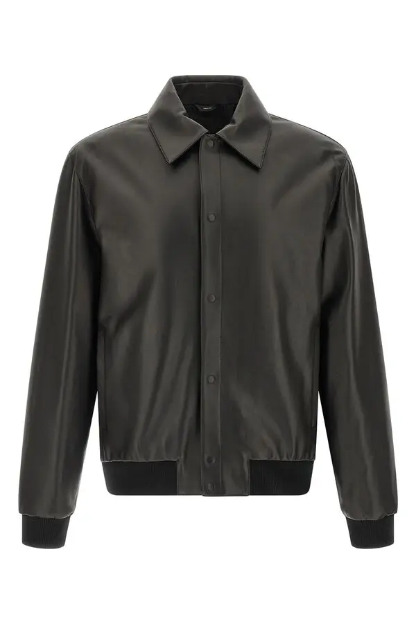 Fendi Leather Blouson With Embroidered Macro Logo - Black