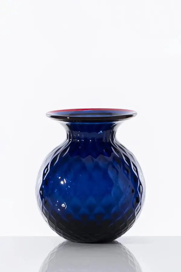 VENINI Sapphire Murano Glass Balloton Fiori Vase