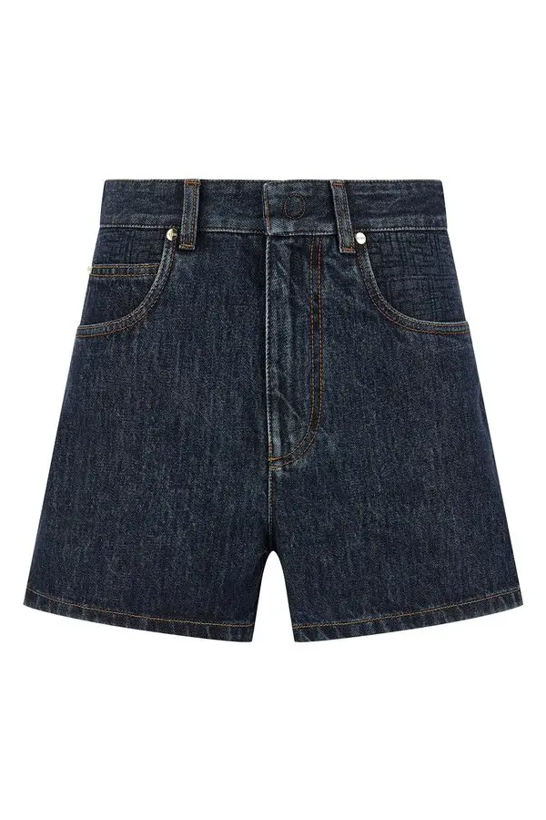 Fendi Denim Shorts With Embossed Ff Pattern - Blue