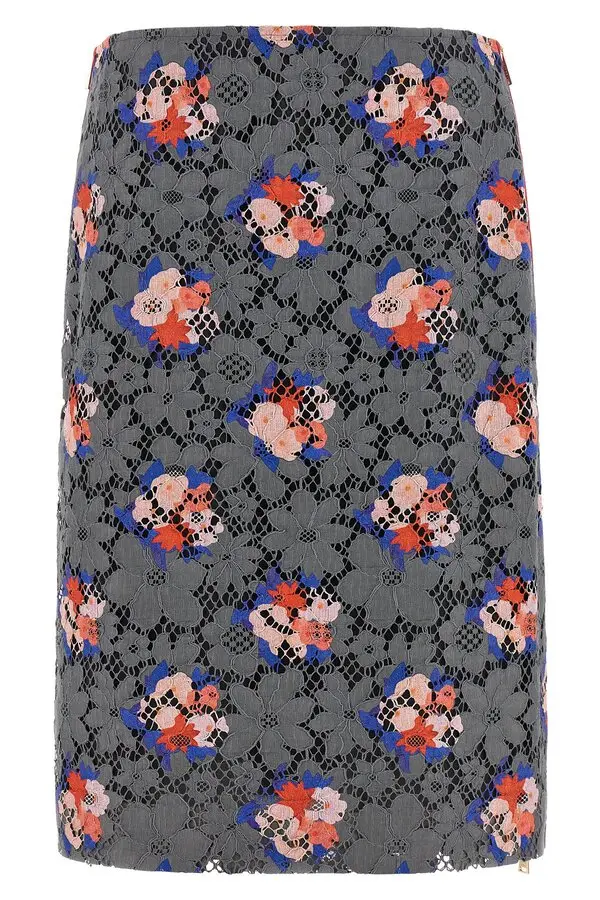 Fendi Midi Skirt Contrast Zip Detail - Gray