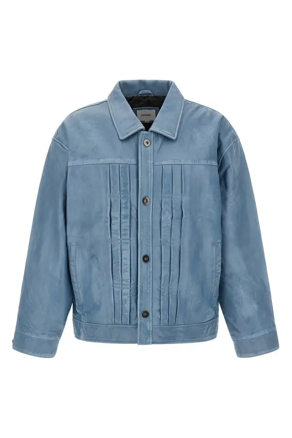 FOUND Trucker Pleats' Leather Jacket - Light Blue