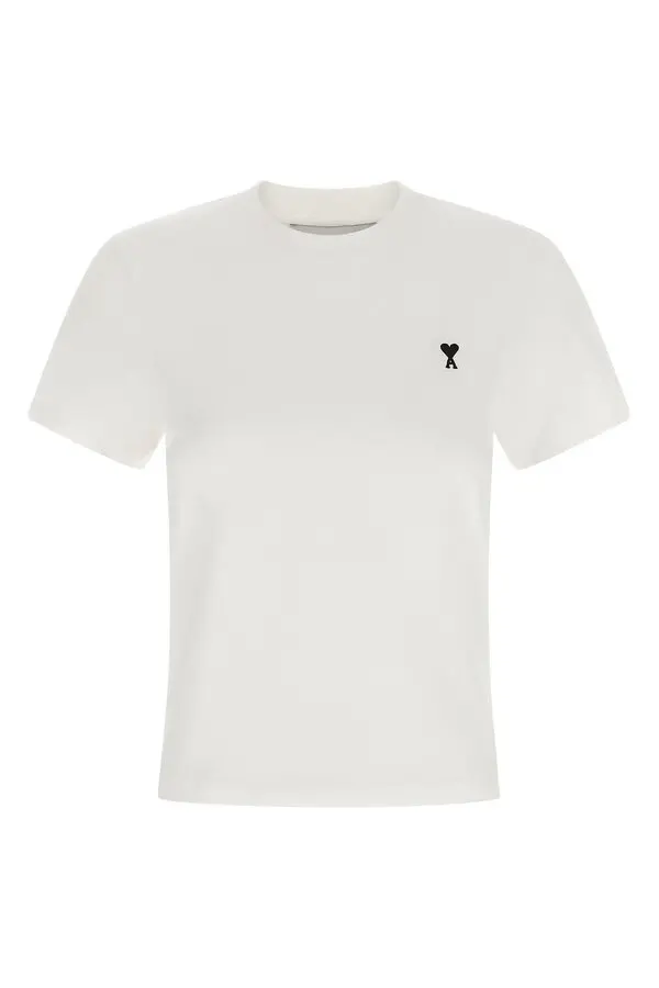 AMI Paris Cropped T-shirt With De Coeur Embroidery - White/black