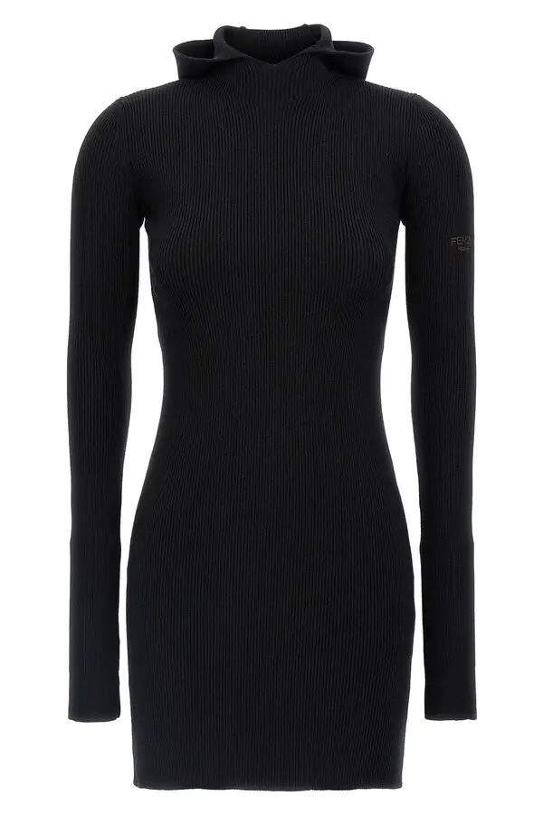 Fendi Dress 'mini Abito Wool Silk Ribs - Black