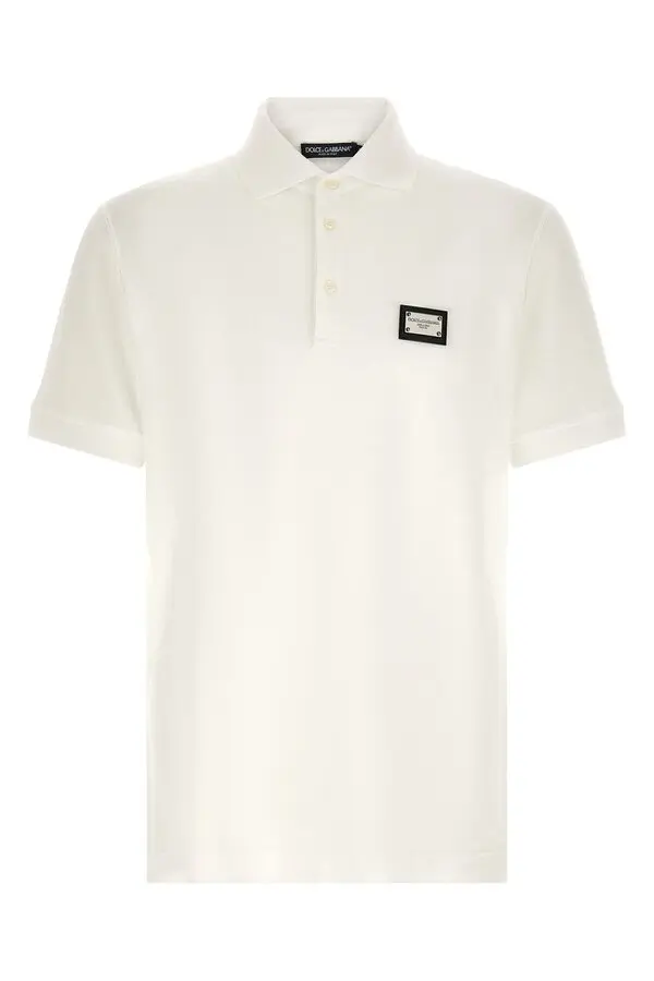 Dolce & Gabbana Polo Shirt With Metal Logo Plaque - White