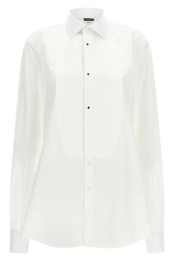 Dolce & Gabbana Gold Fit Tuxedo Shirt - White