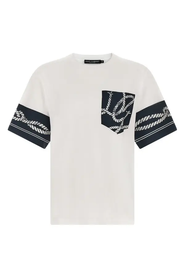 Dolce & Gabbana Cotton And Silk T-shirt With Marina Print - Blue
