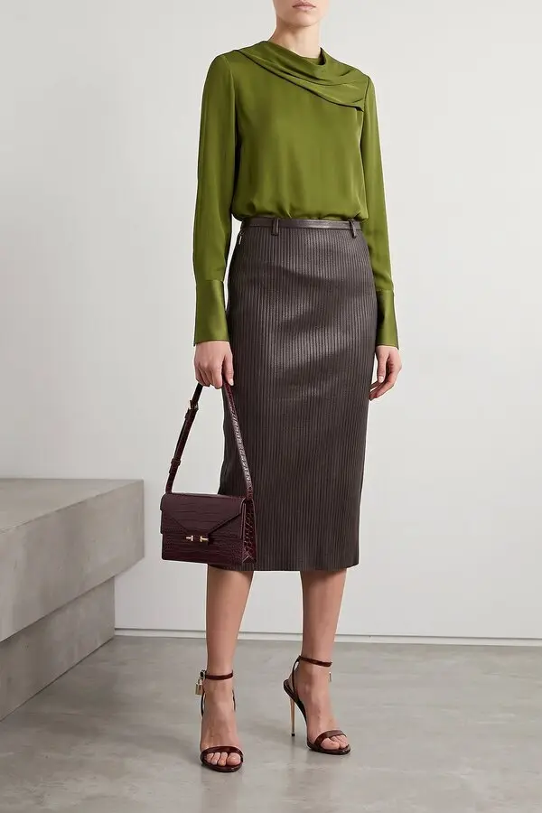 TOM FORD 3d Ribbed Leather Skirt