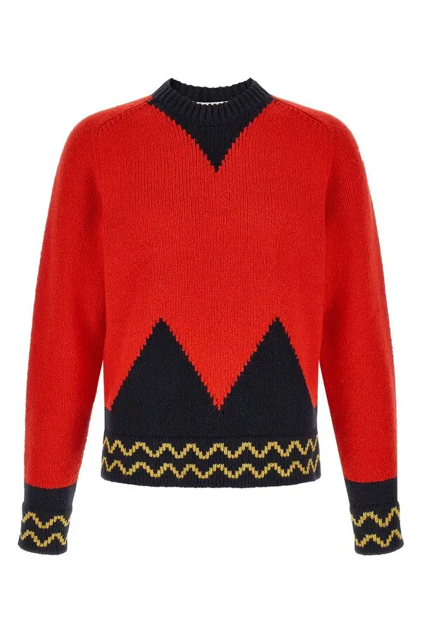 Marni Geometric Intarsia Knit Sweater - Red