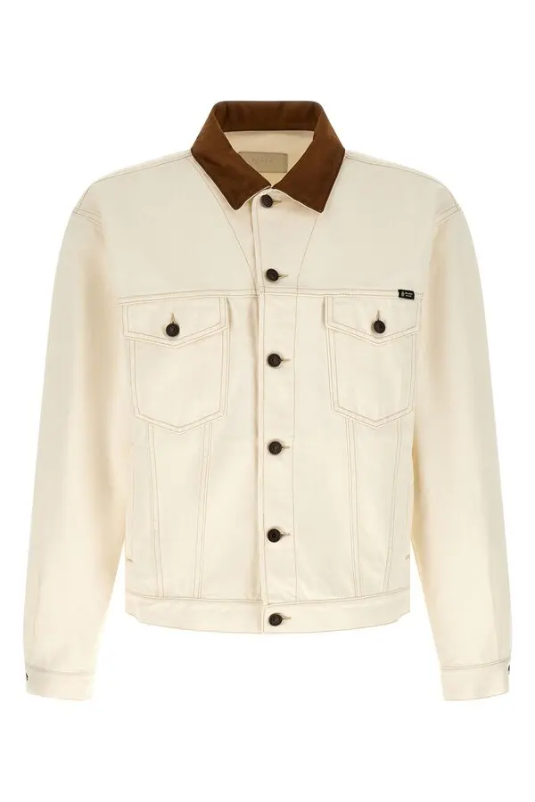 Prada Denim Jacket With Leather Collar