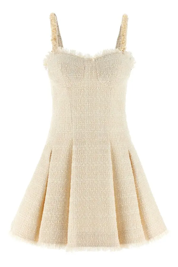 Balmain Tweed Mini Dress With Shell-embellished Straps - White