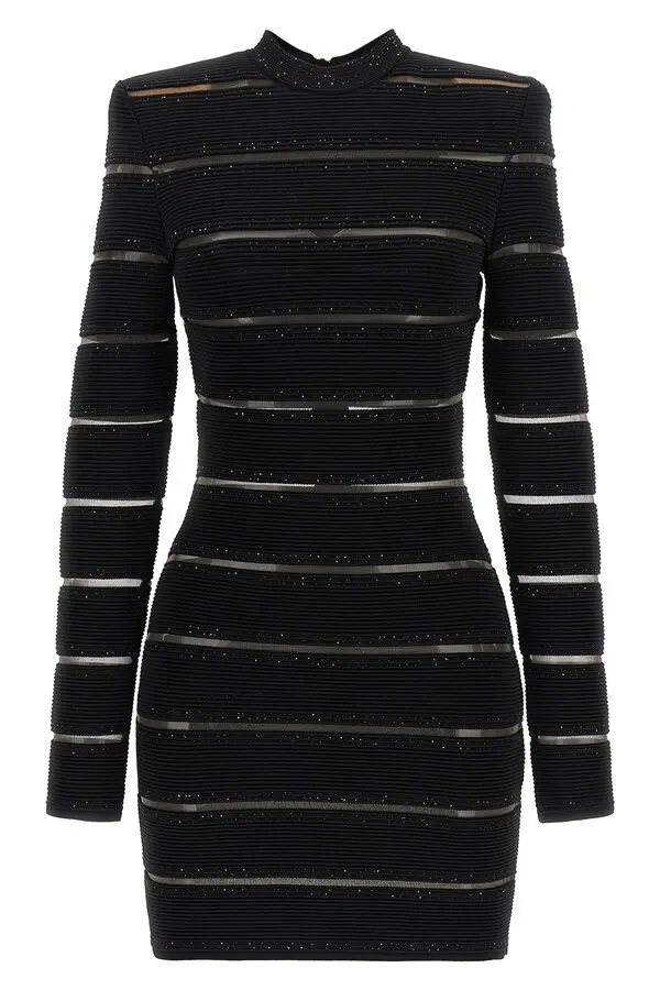 Balmain Mini Dress With Gold-tone Zipper - Black