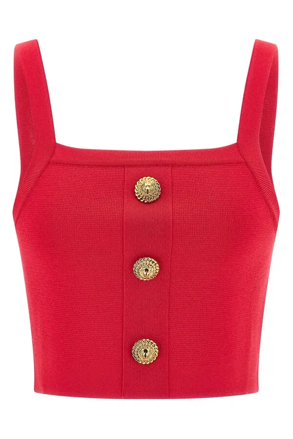 Balmain Knit Crop Top With Embossed Gold Buttons
