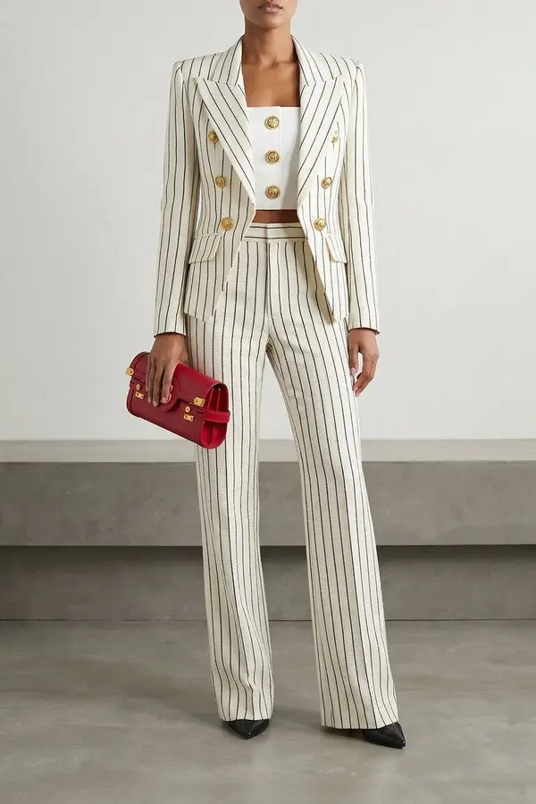 Balmain Cotton Crop Top With Lion Buttons