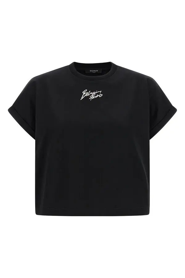 Balmain T-shirt With Cursive Logo - Black