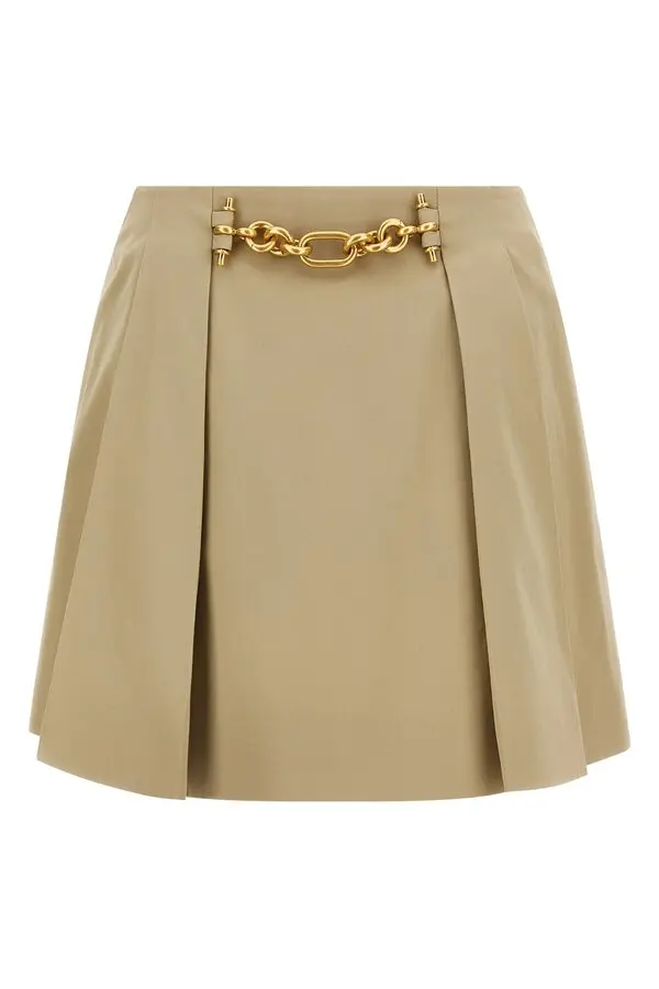 Balmain Mini Skirt With Gold-tone Chain - Beige