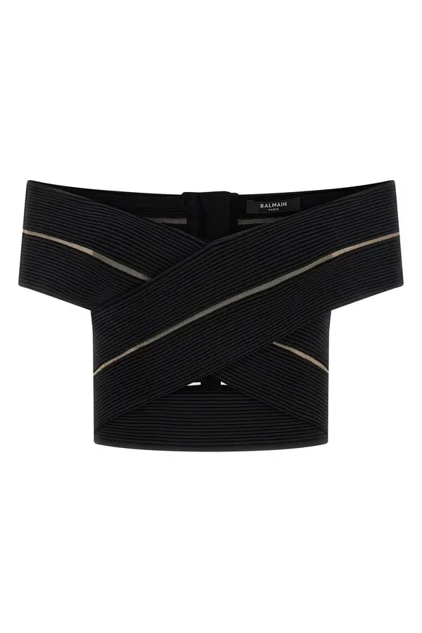 Balmain Ribbed Knit Crop Top - Black
