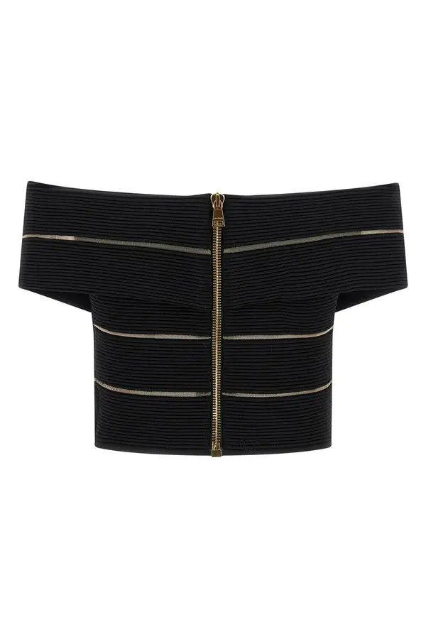 Balmain Ribbed Knit Crop Top - Black