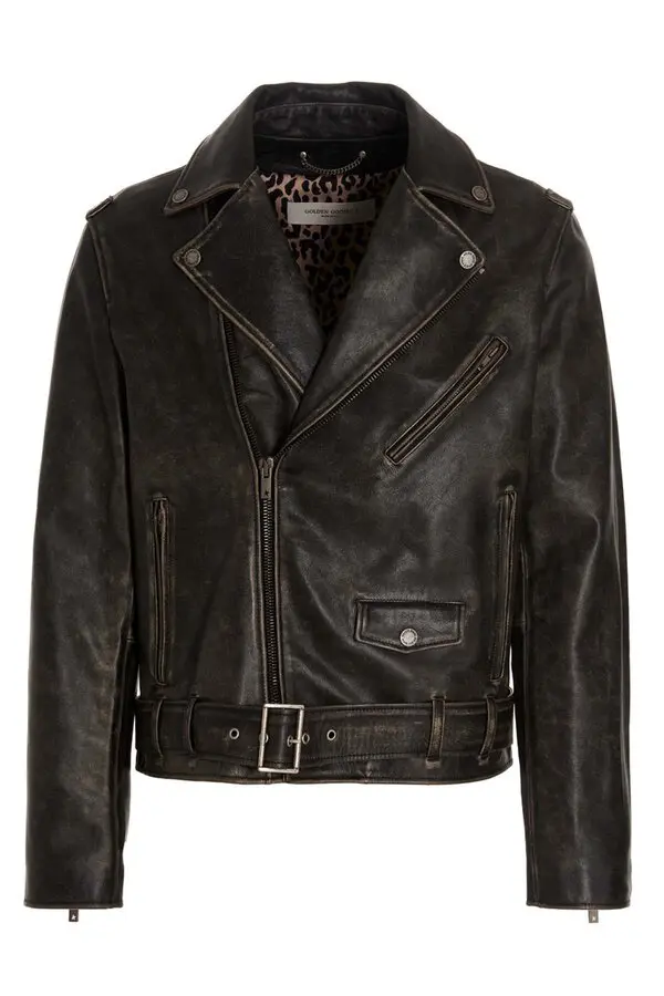 GOLDEN GOOSE Biker Jacket With Distressed Finish