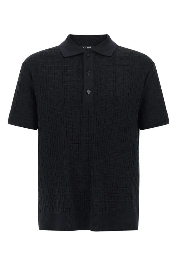Balmain Polo Shirt With Monogram Jacquard Weave