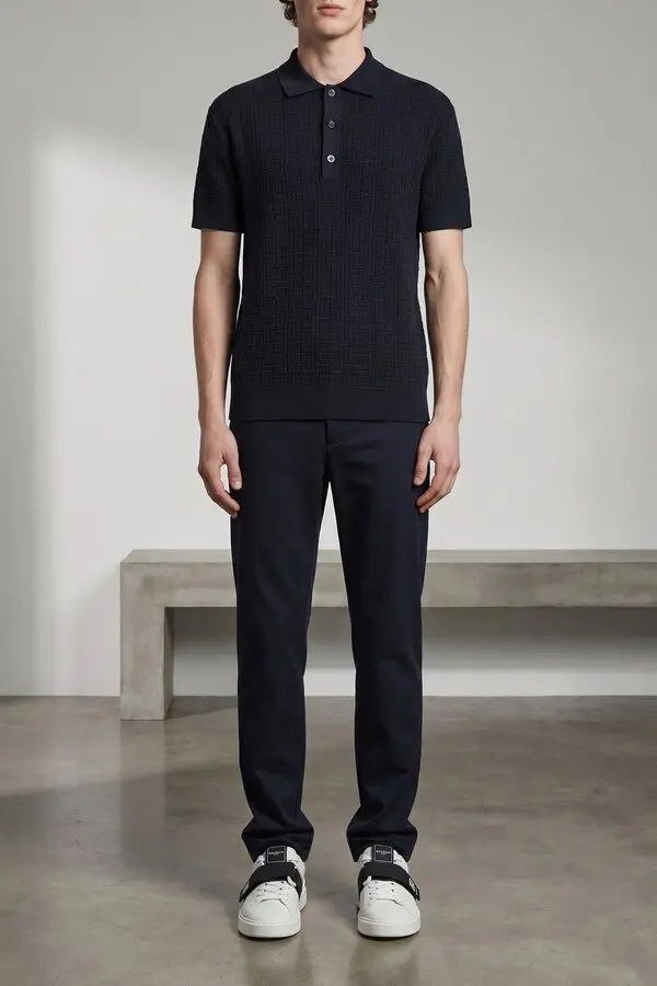 Balmain Polo Shirt With Monogram Jacquard Weave
