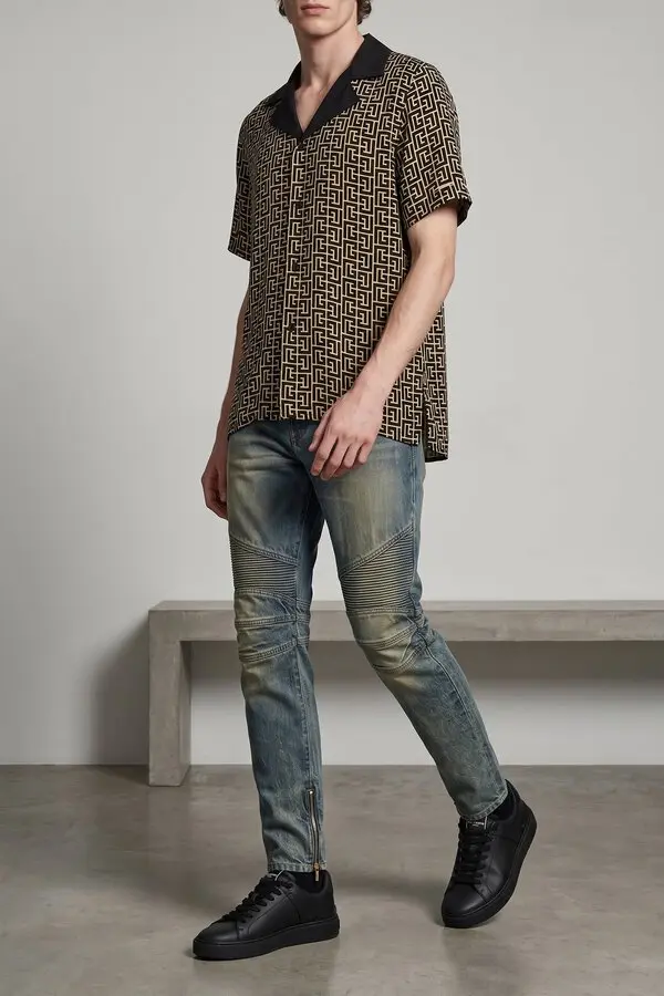 Balmain Biker Jeans With Ribbed Panels