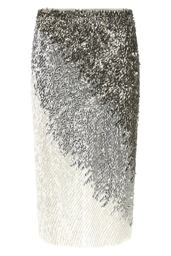 Elisabetta Franchi Degradé Sequin Pencil Skirt - Silver