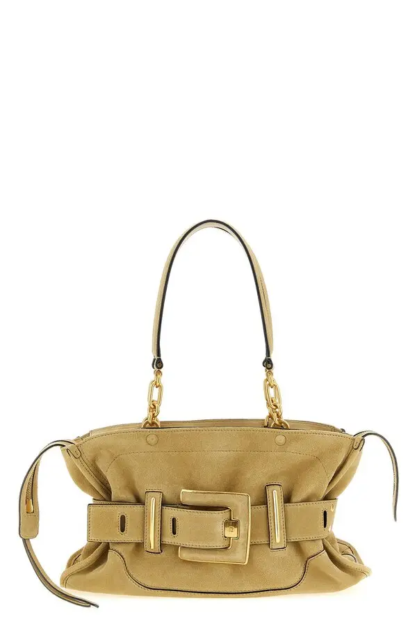 Balmain Shoulder Bag With Metal Buckle - Beige