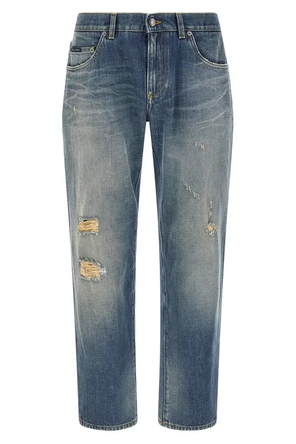 Dolce & Gabbana Distressed Denim Jeans With Signature Plaque