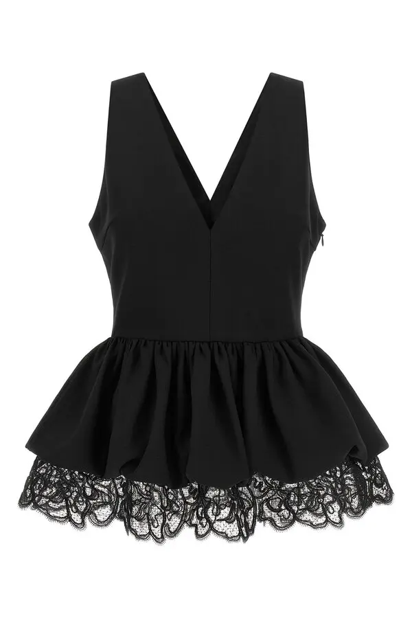 ROTATE BY BIRGER CHRISTENSEN V-neck Peplum Top - Black